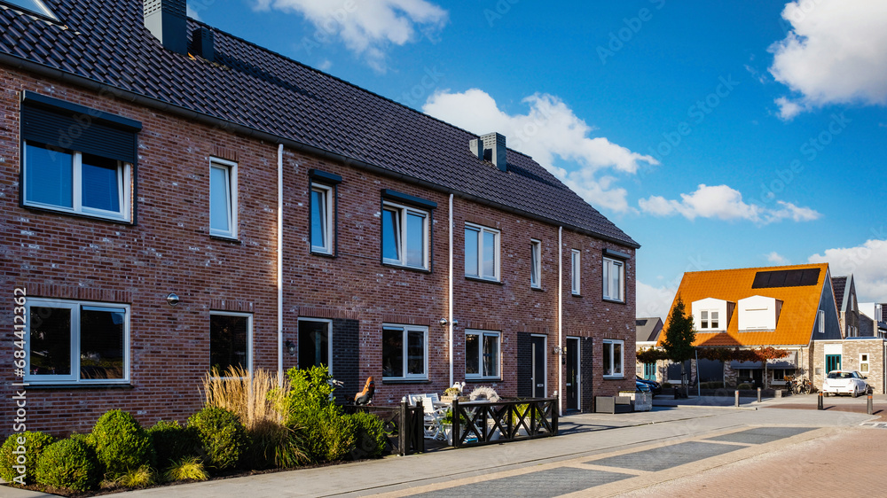 Dutch Suburban area with modern family houses, newly built modern ...