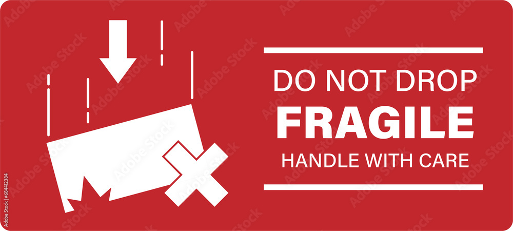 Printable label sticker design red rectangle Fragile, Handle With Care ...