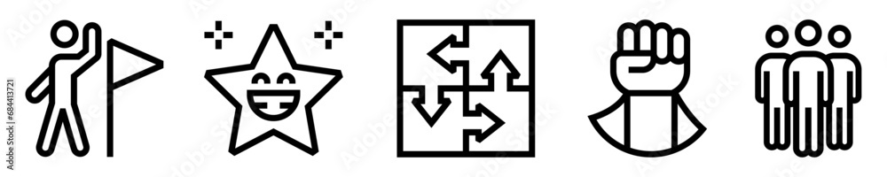 Conjunto de iconos de liderazgo. Inspiración y motivación. Líder, super ...