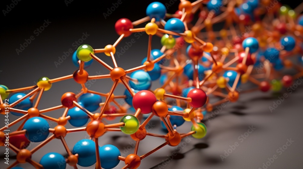 A detailed and colorful representation of a polymer chain's atomic ...