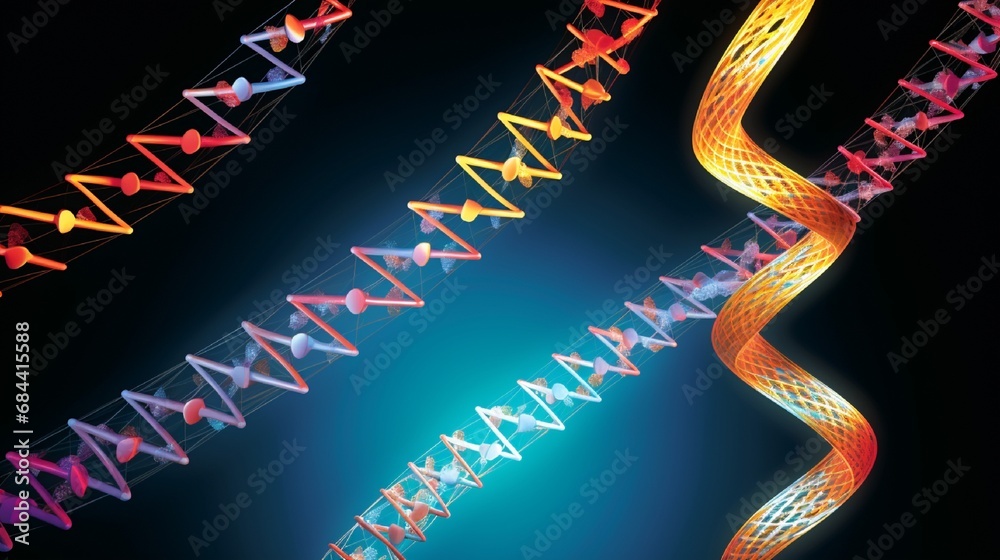 A detailed portrayal of a DNA double helix, illustrating its helical ...