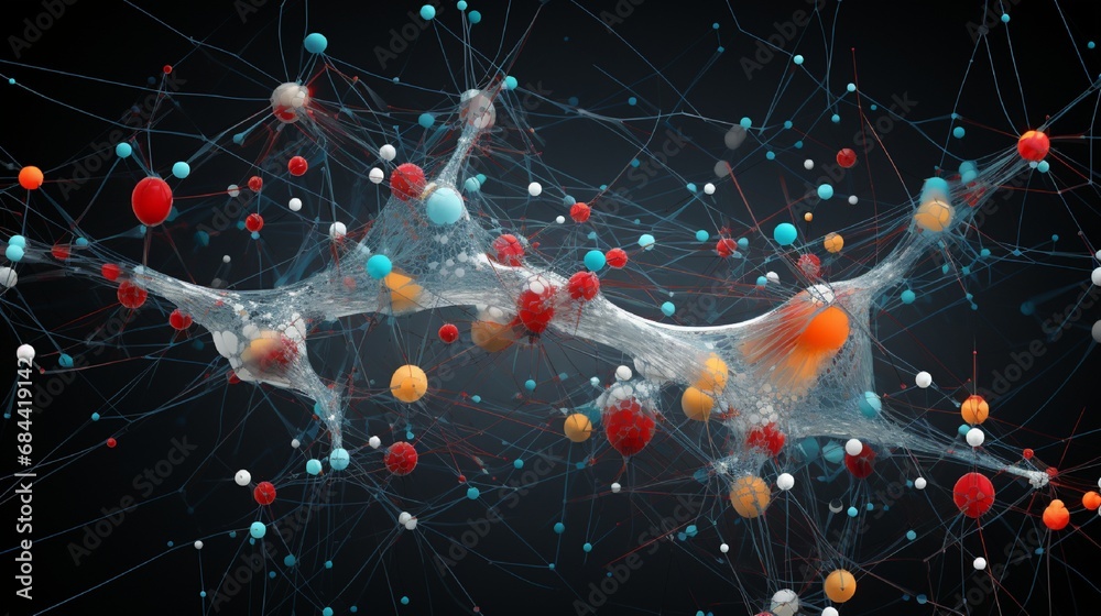 A highly-detailed visualization displaying neurotransmitter molecules ...