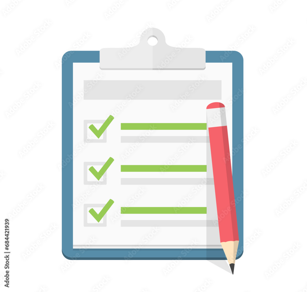 Check list with three check boxes and red pencil, vector eps10 ...