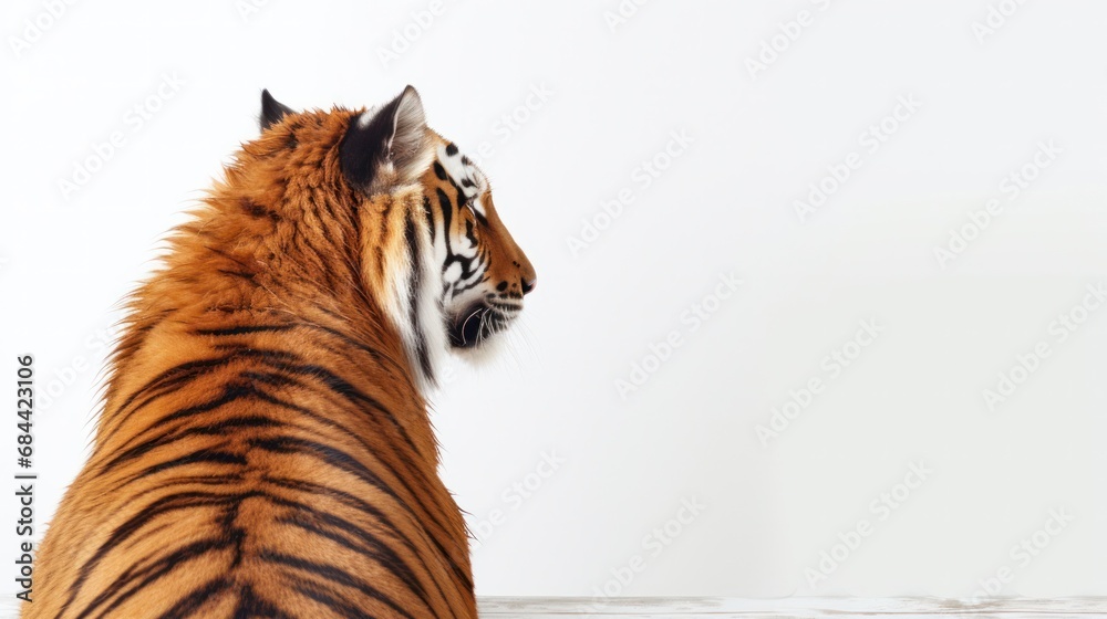 Tiger animal back side sitting isolated on white background ...