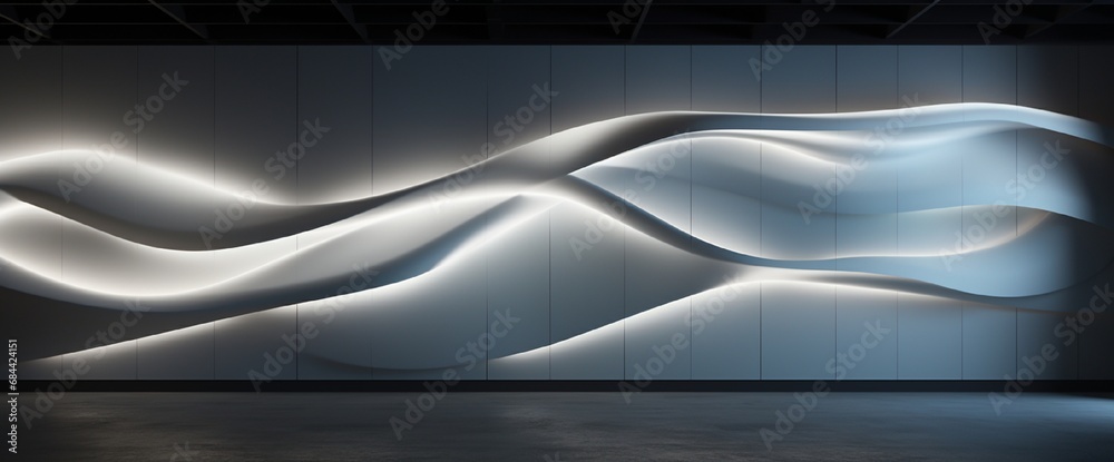 A play of shadows and light on an abstract 3D wall design composed of ...