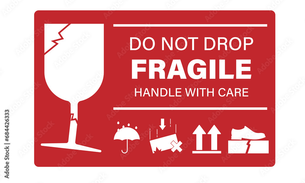 Printable label sticker design red rectangle Fragile, Handle With Care ...