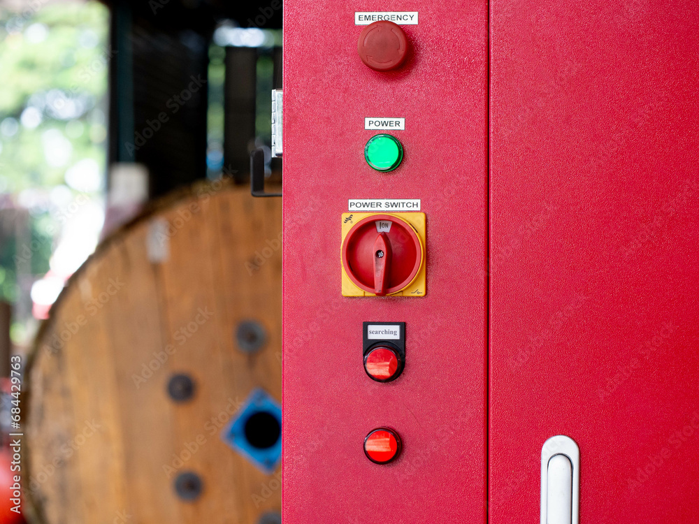 switch red green color on off button emergency machinery construction ...