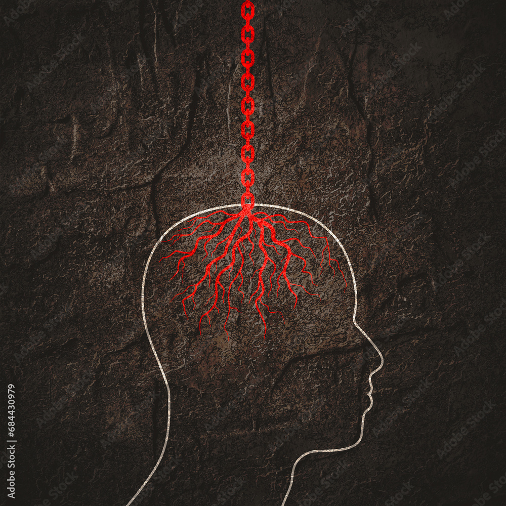Chain rooted in human head, Illustration about fixed mindset and ...