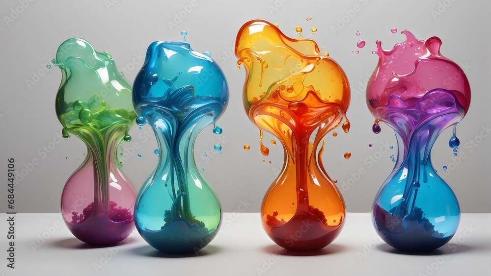 unique liquid filled jars over-flowing with creativity, colorful liquid ...