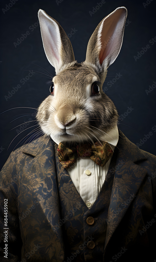 portrait of rabbit dressed in Victorian era clothes, confident vintage ...