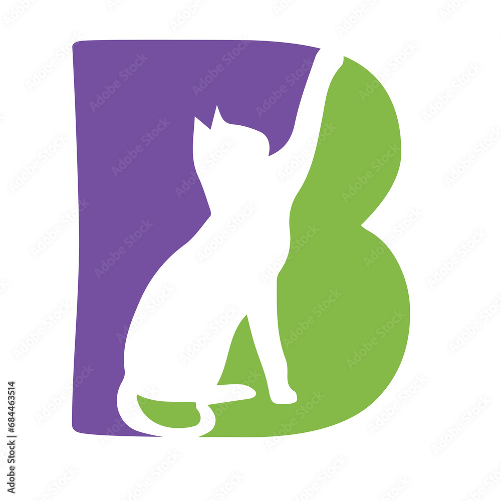 Alphabet B with Cat logo. English alphabet B. Children's colored letter ...