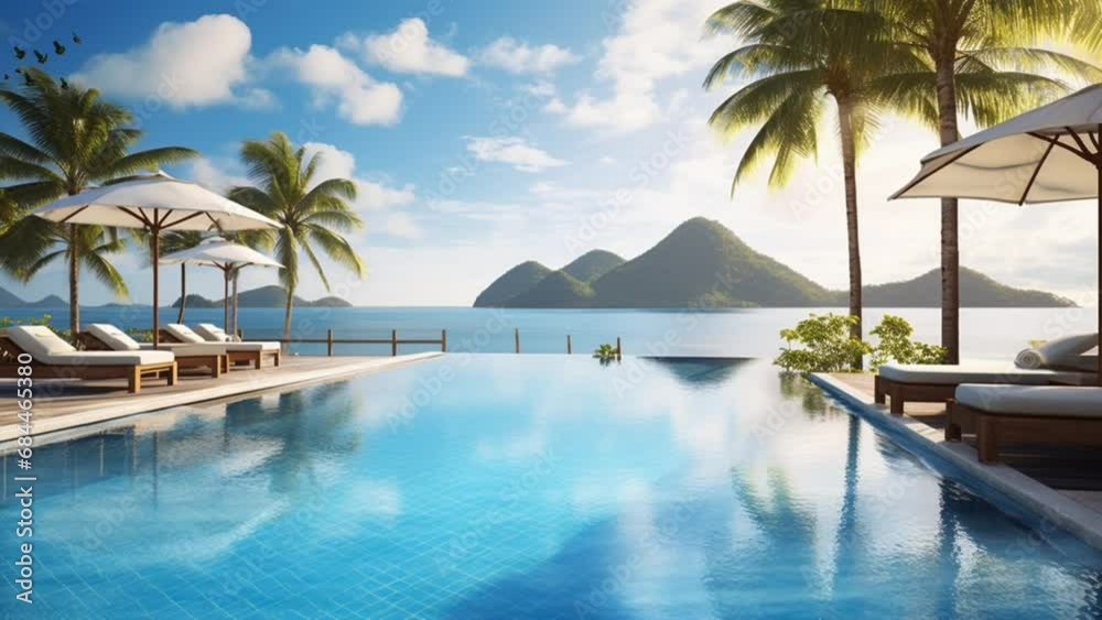 Beautiful tropical swiming pool in hotel or resort with umbrella ...