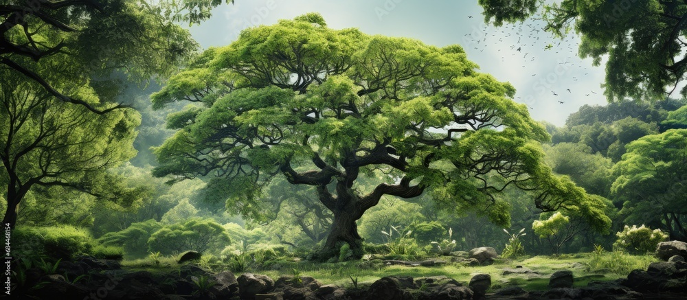In the heart of the lush forest, a magnificent tree stood tall, its ...