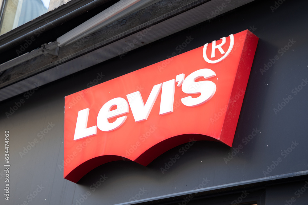 Levis storefront clothing store brand text and shop logo sign Levi's ...