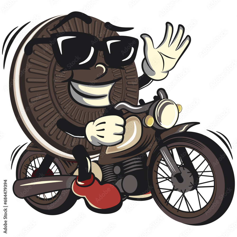 mascot, character, vintage cute sweet cream sandwich biscuit riding a ...