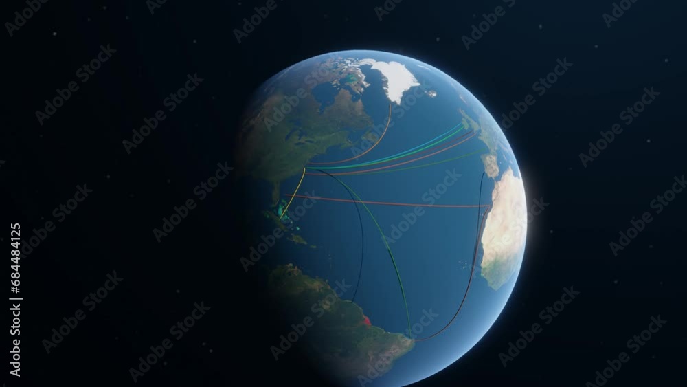 3D animations showing the layout of undersea internet cables around ...