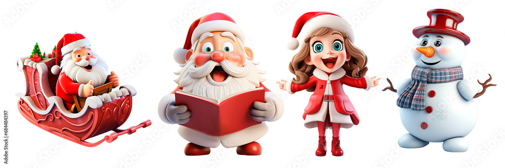 set of Christmas personage png 3d Isolated on transparent background ...