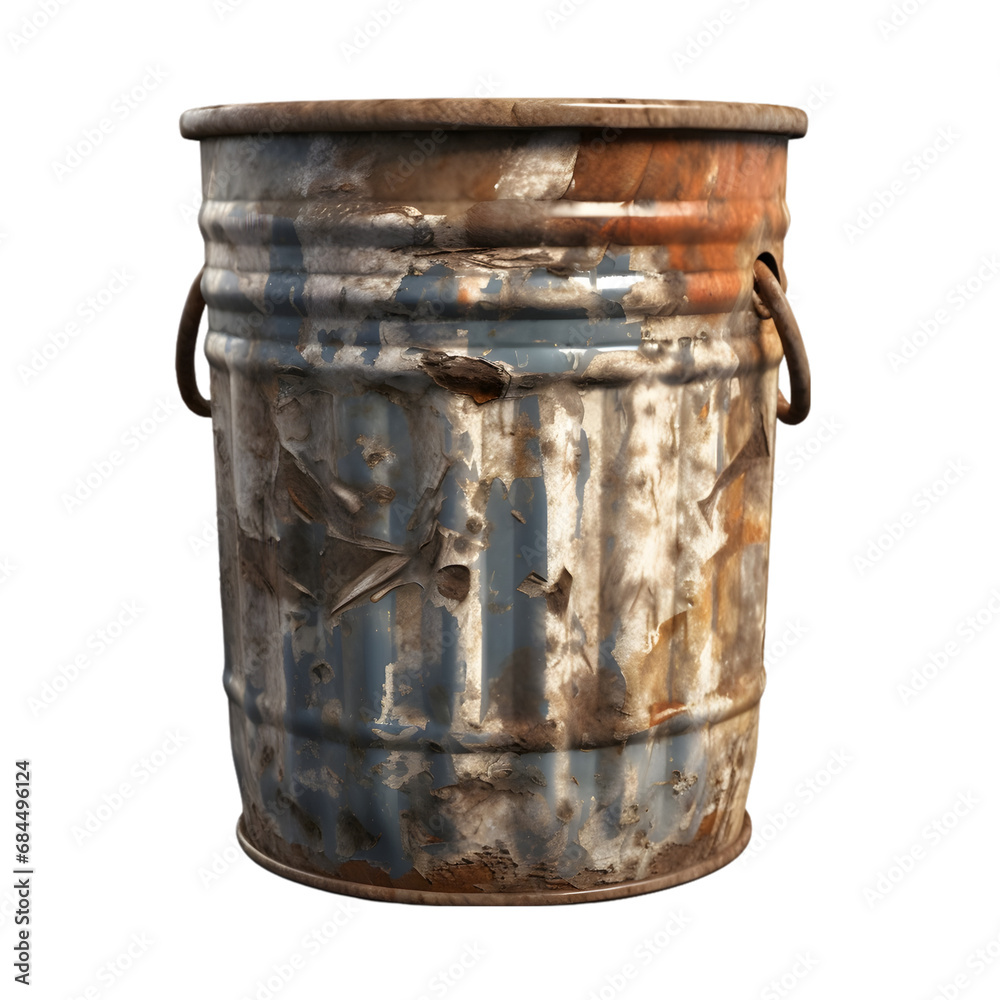 Fototapeta Old Rust eaten garbage can or container (PNG) isolated on a ...