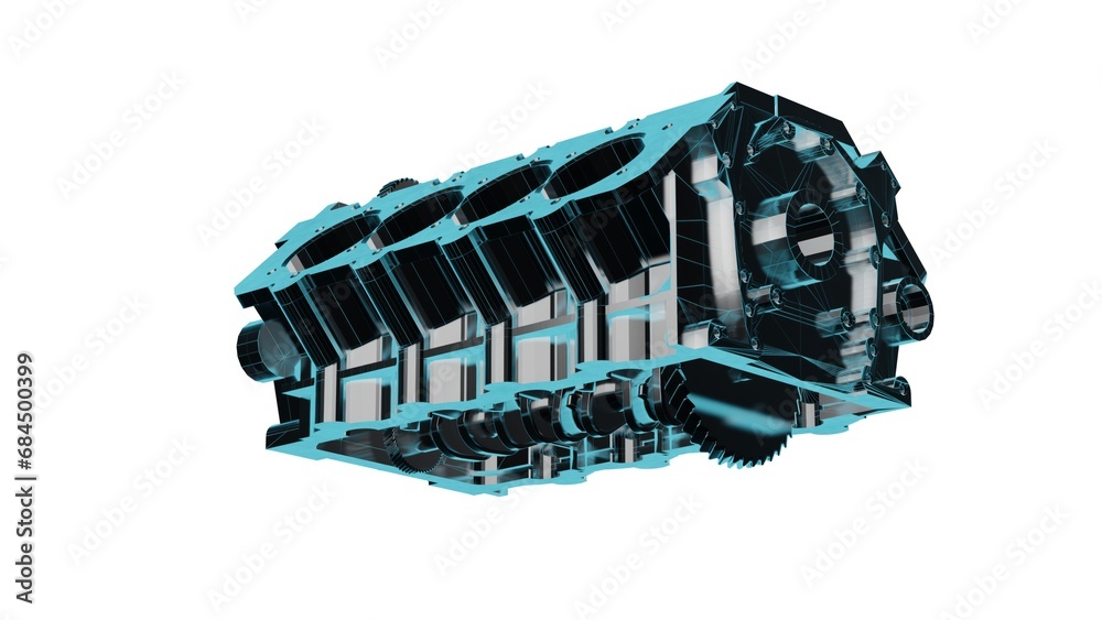 Close Up Detailed Fully Textured Realistic 3d Render Of High Tech Car Engine Block Assembled