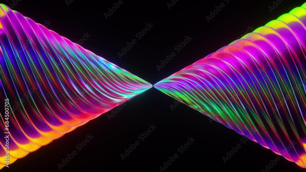 Spinning metallic shapes with gradient colors animation. 3d rendering ...