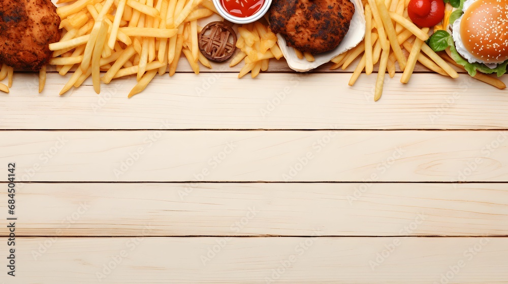 selection of take out and fast foods corner border background. Stock ...