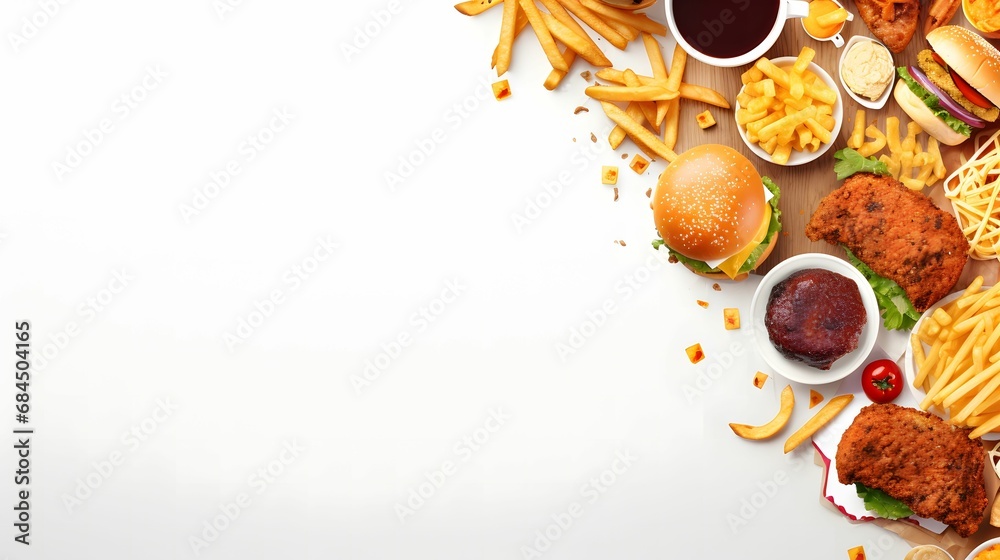 selection of take out and fast foods corner border background. Stock ...