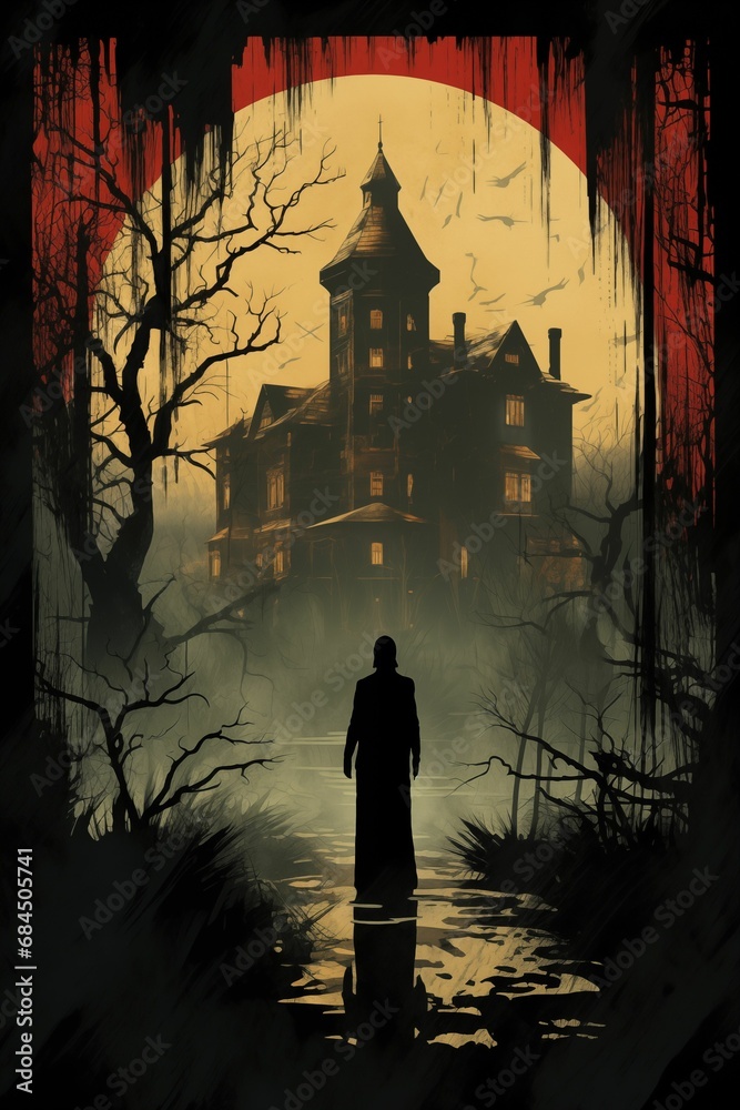 AI generated illustration of Vintage horror movie poster featuring an ...