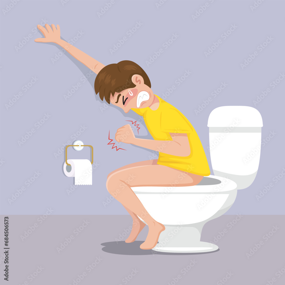 Man sitting on the toilet suffer from diarrhea problem,illustration ...