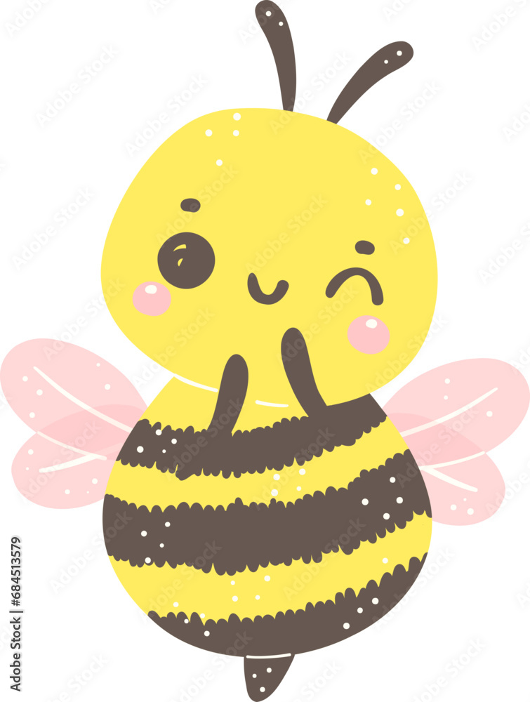 Cute fluffy bee cartoon illustration, kawaii insect. Stock Vector | Adobe Stock