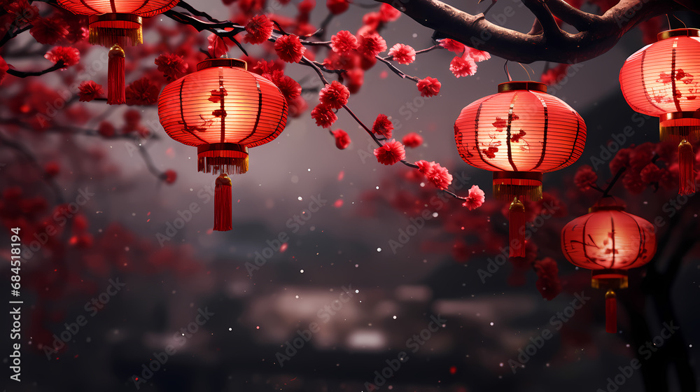 Chinese red lantern in the night of Chinese New Year of happiness Happy ...
