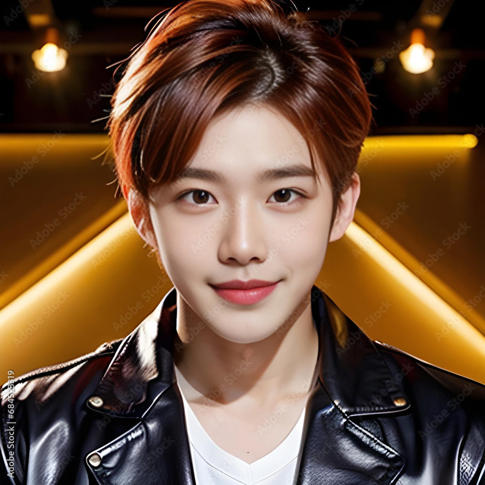 portrait of a beautiful smiling handsome Korean man like a K-pop idol ...