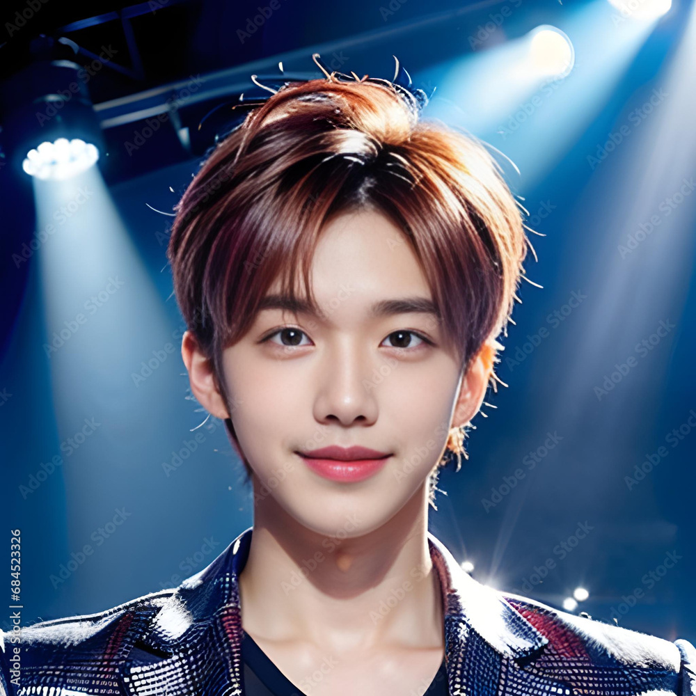 portrait of a beautiful smiling handsome Korean man like a K-pop idol ...