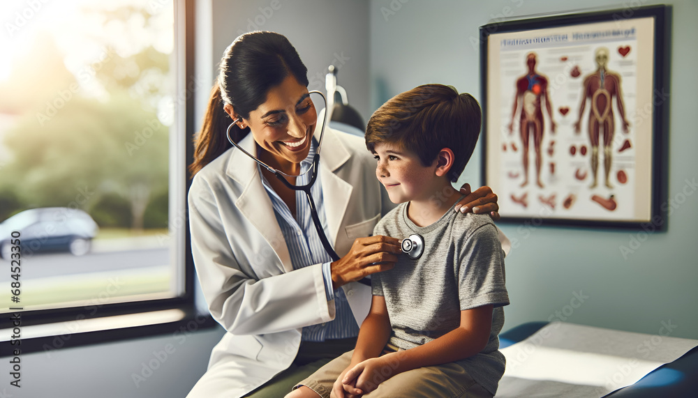 Young boy at doctors office having a health checkup. Stock Photo ...