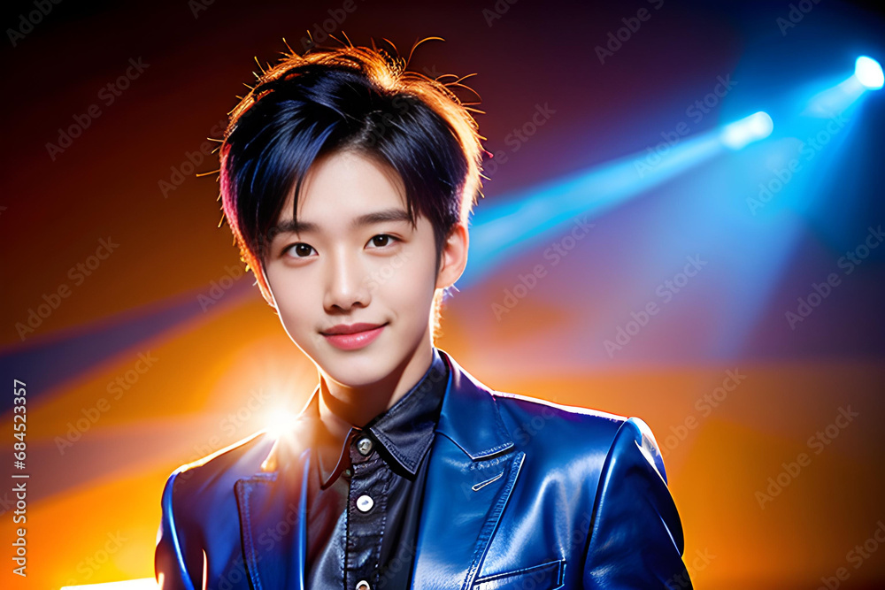 portrait of a beautiful smiling handsome Korean man like a K-pop idol ...