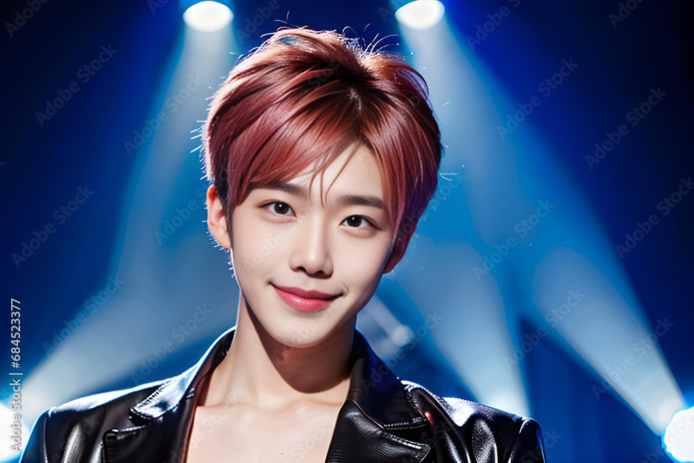 portrait of a beautiful smiling handsome Korean man like a K-pop idol ...