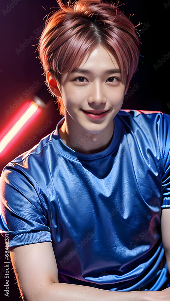 portrait of a beautiful smiling handsome Korean man like a K-pop idol ...