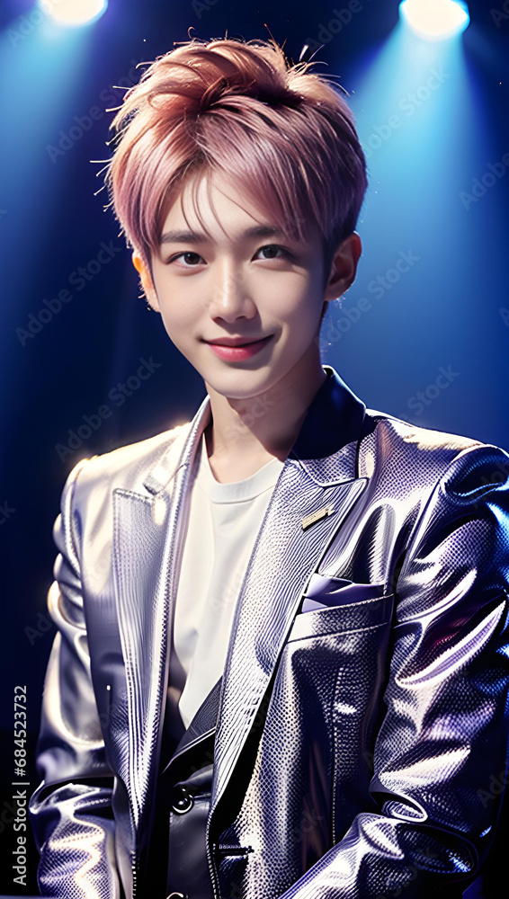 portrait of a beautiful smiling handsome Korean man like a K-pop idol ...