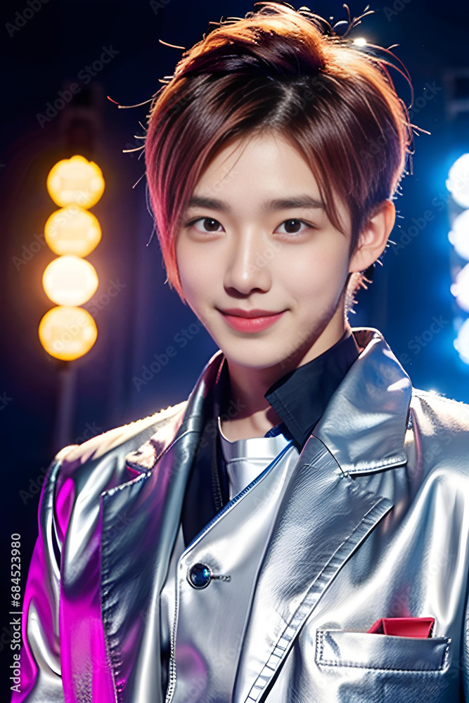 portrait of a beautiful smiling handsome Korean man like a K-pop idol ...