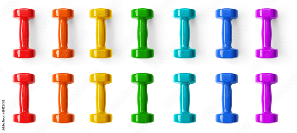 Set of images of dumbbells of different colors with and without shadows ...