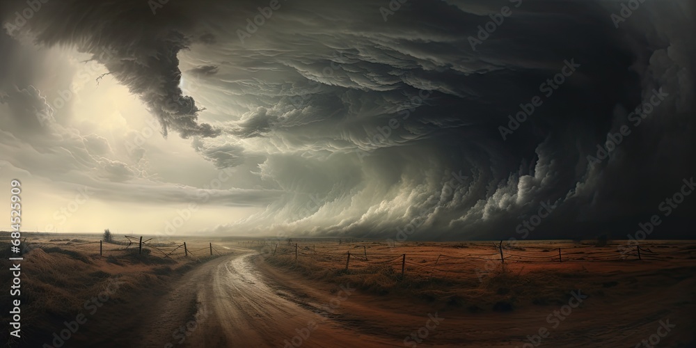 Epic nature fury. Captivating storm landscape with dark sky thunderous ...