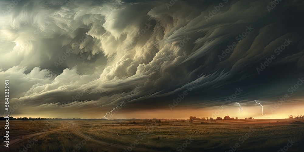 Epic nature fury. Captivating storm landscape with dark sky thunderous ...