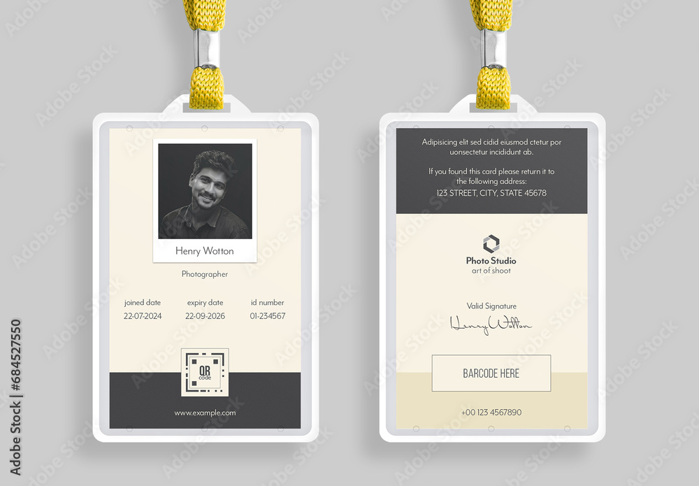 ID Card Layout with Beige Accents Stock Template | Adobe Stock