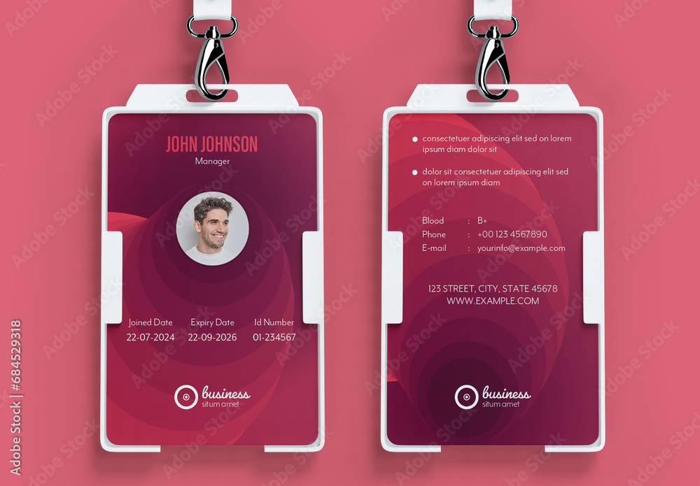 ID Card Layout with Garnet Accents Stock Template | Adobe Stock