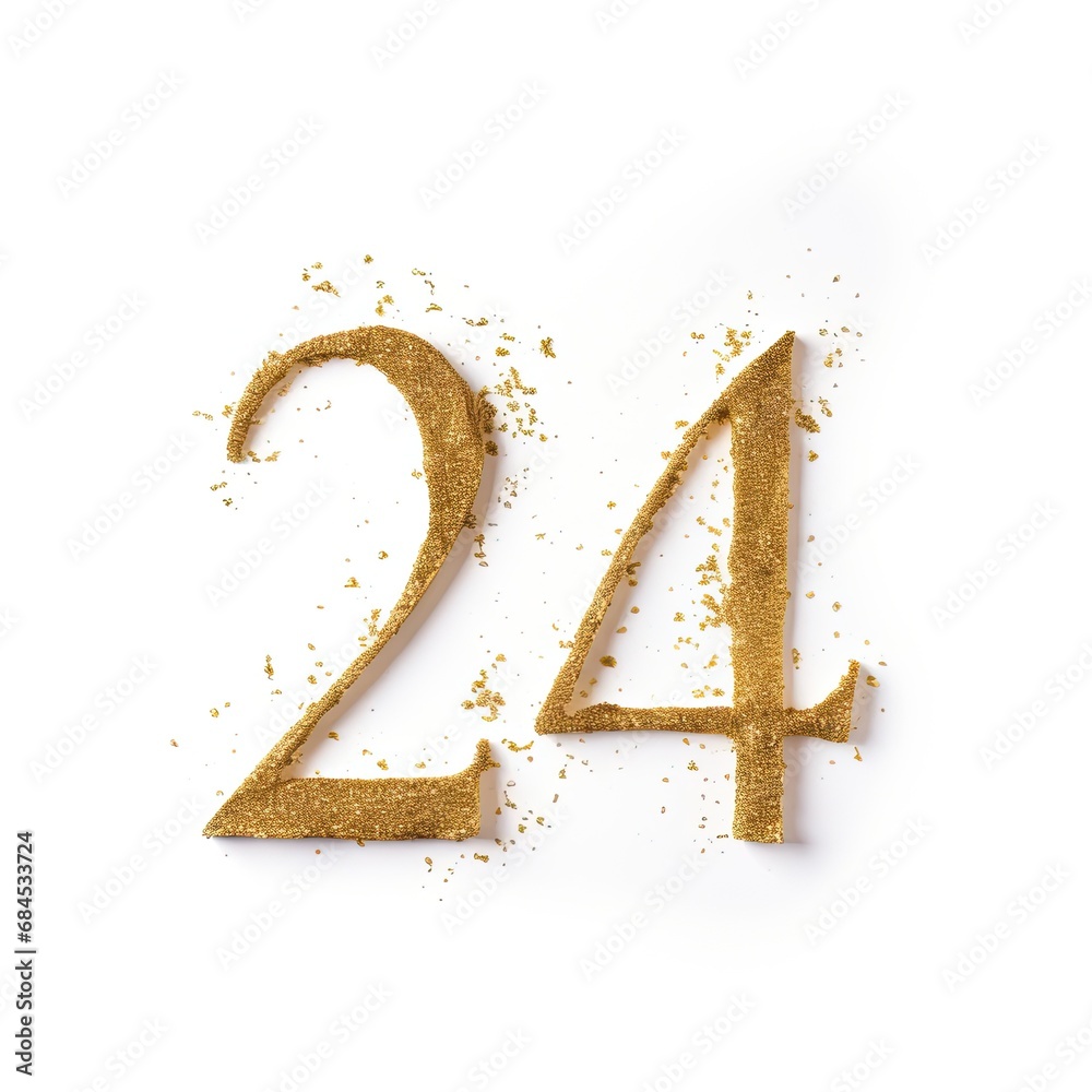 Numeral of the year 24 in gold color on a light white background. Stock ...