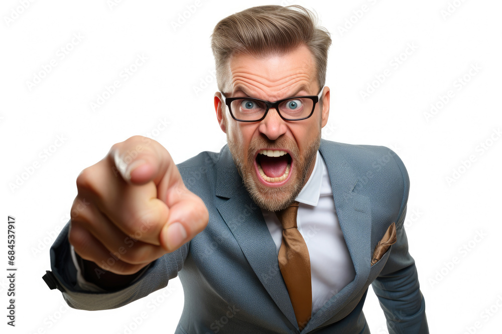 Caucasian businessman in a state of expression emotion and anger ...