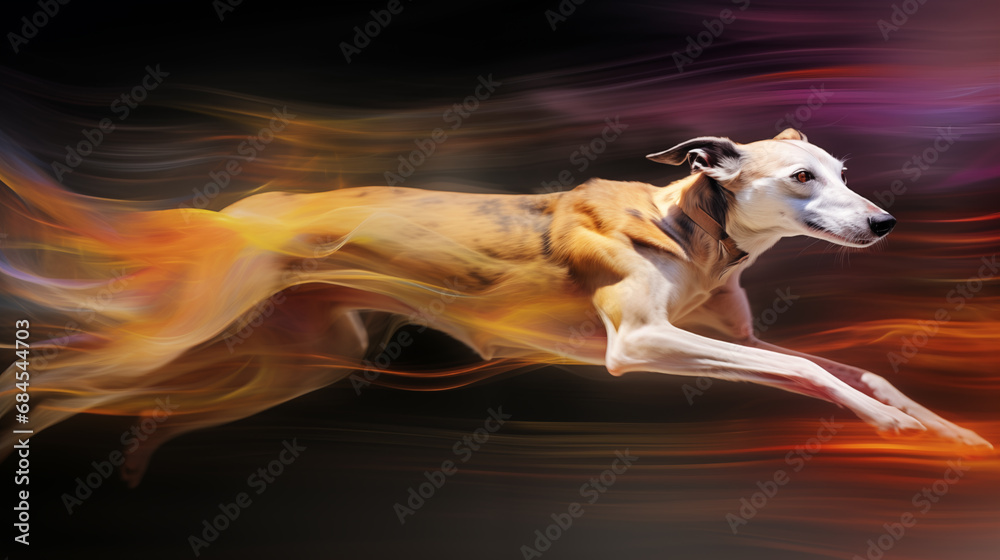 Artistic illustration of a greyhound dog running with full speed ...