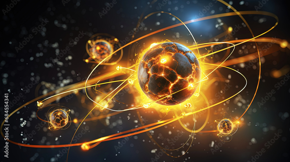 Subatomic proton particle collision. Nuclear fusion concept. Generative AI Stock Illustration ...