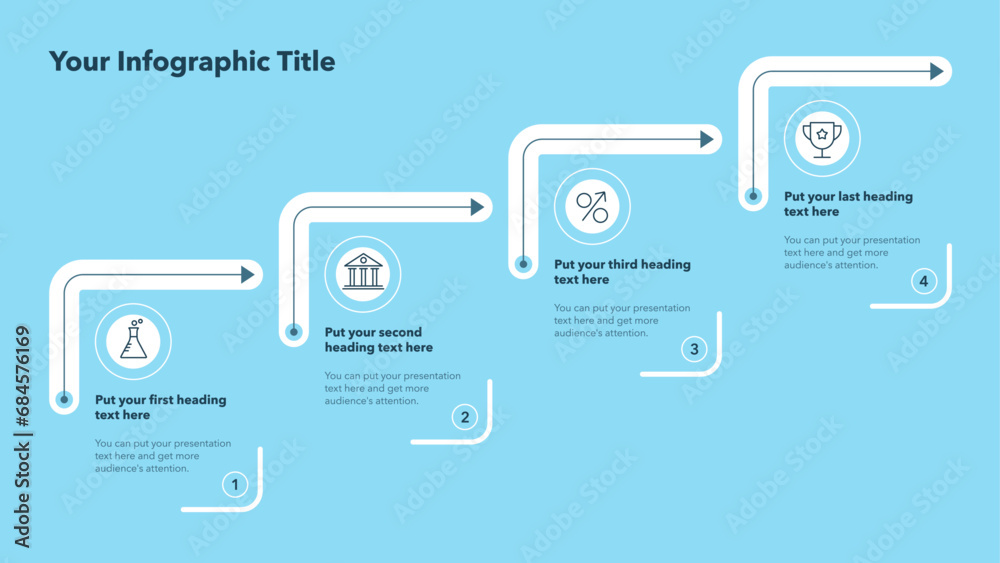 Modern stairs process template with four stages - blue version. Flat ...
