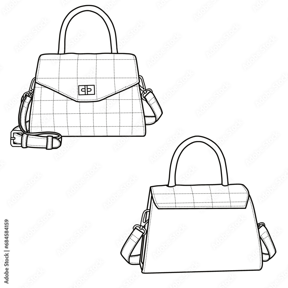 Women's handbags line art. Top handle bag flat sketch fashion ...