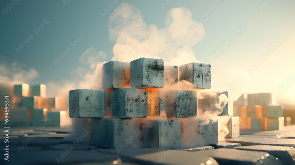 Blocks of carbon dioxide CO2. Ecology pollution. Visualization in cubic ...